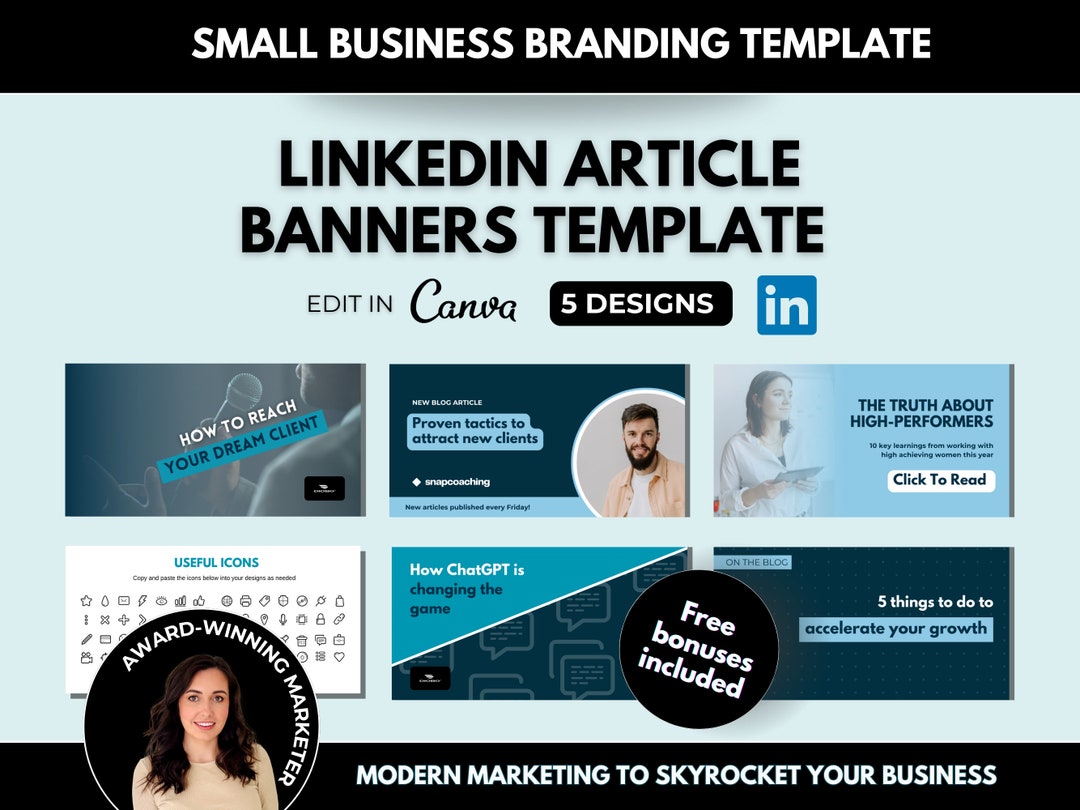 5 Linkedin Article Header Banners Editable Canva Template, Blue ...