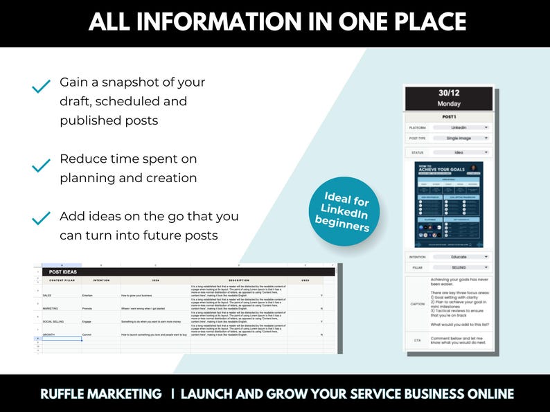 Linkedin Content Planner Spreadsheet Template, Linkedin Plan and ...