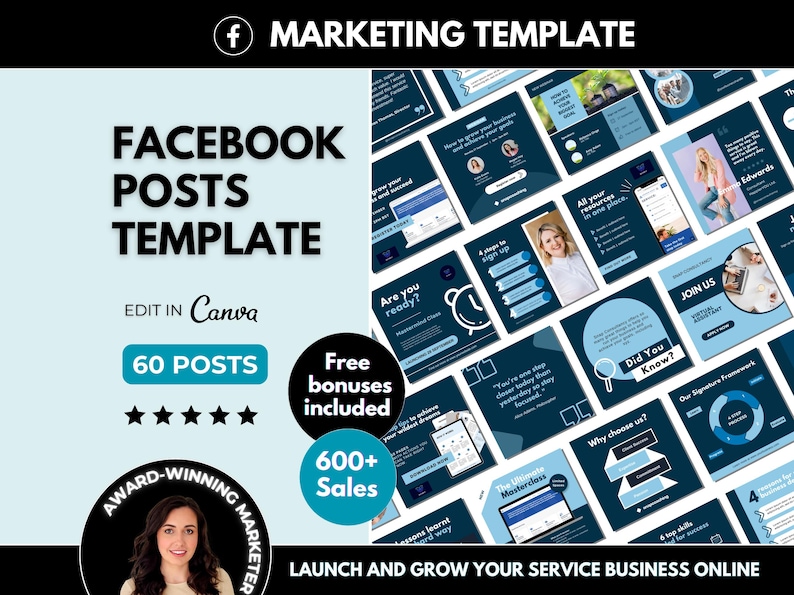 60 Facebook Post Canva Templates, Social Media Marketing Content Posts ...