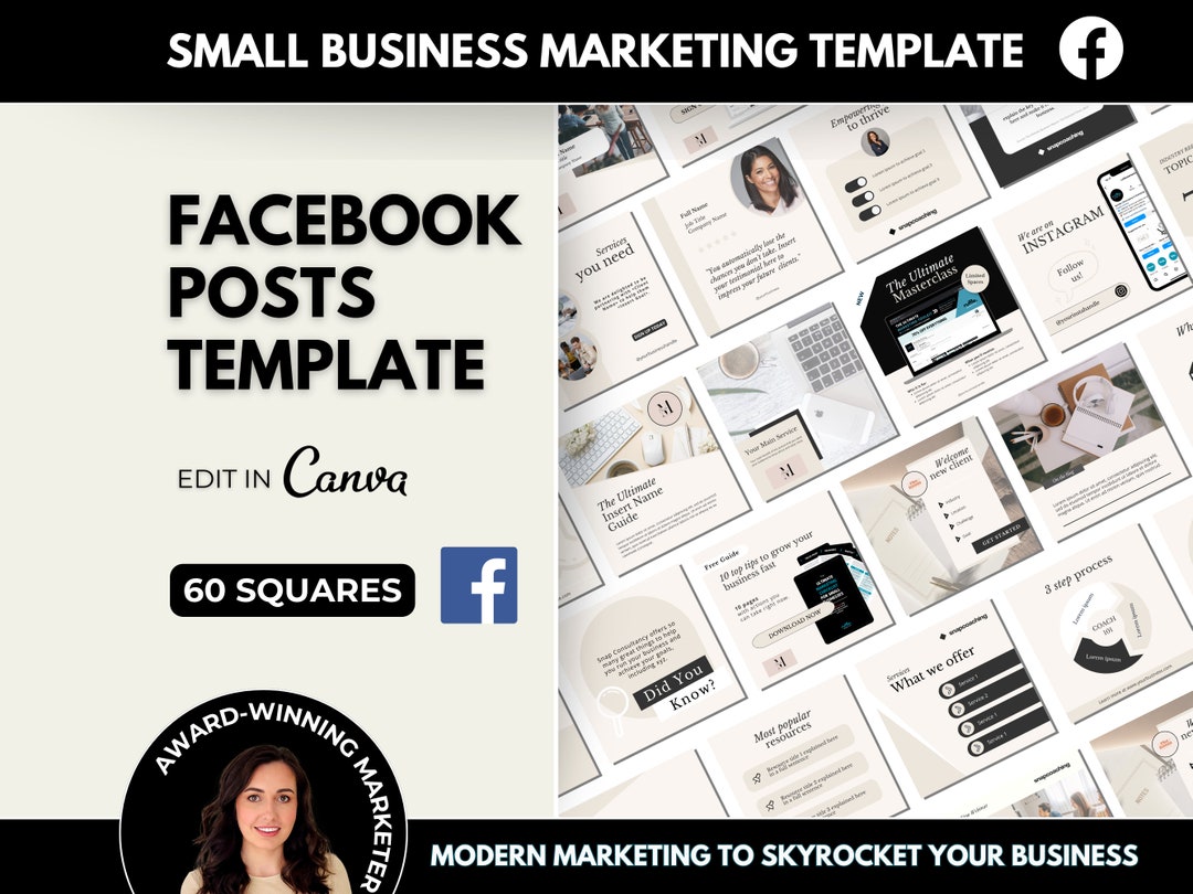 60 Facebook Business Posts Template Neutral, FB Feed Content, Aesthetic ...