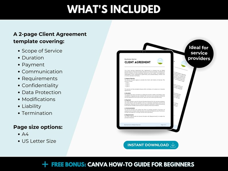 Client Agreement Editable Canva Template for Service Business, Client ...