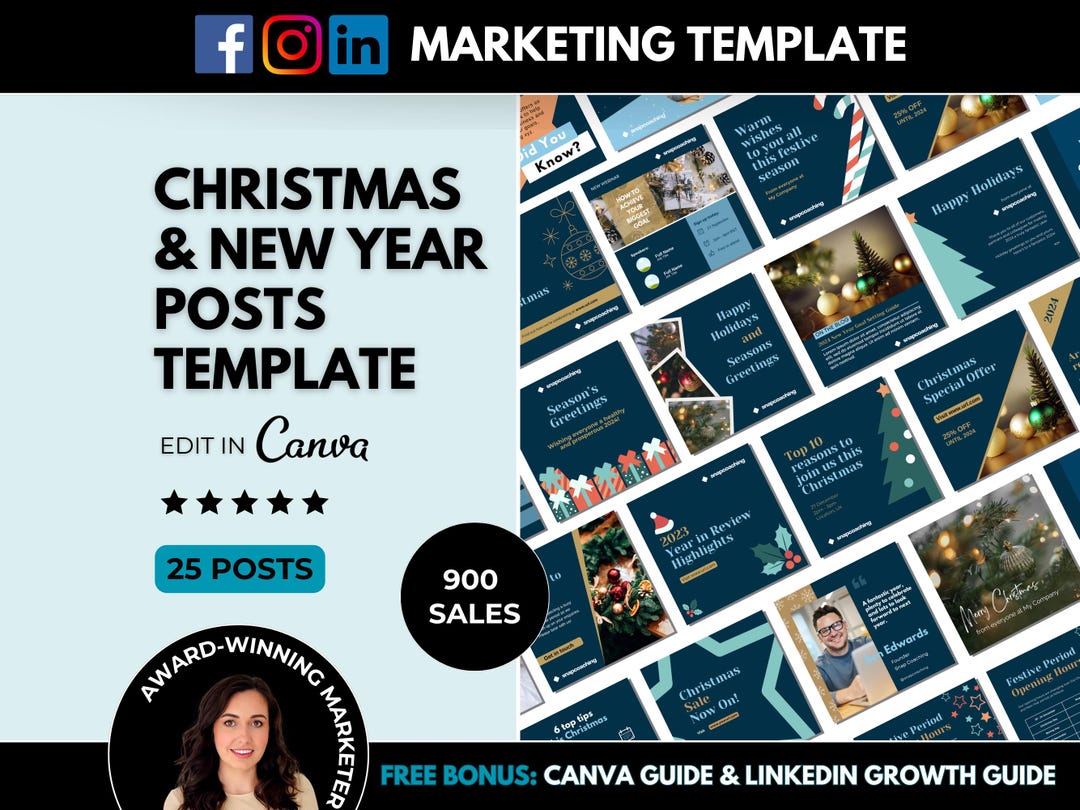25 Christmas Social Media Posts Canva Template, Editable Holiday Posts ...