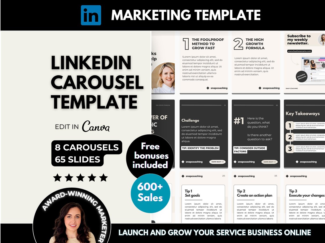 8 Linkedin Carousel Posts Editable Canva Template, Neutral Social Media ...