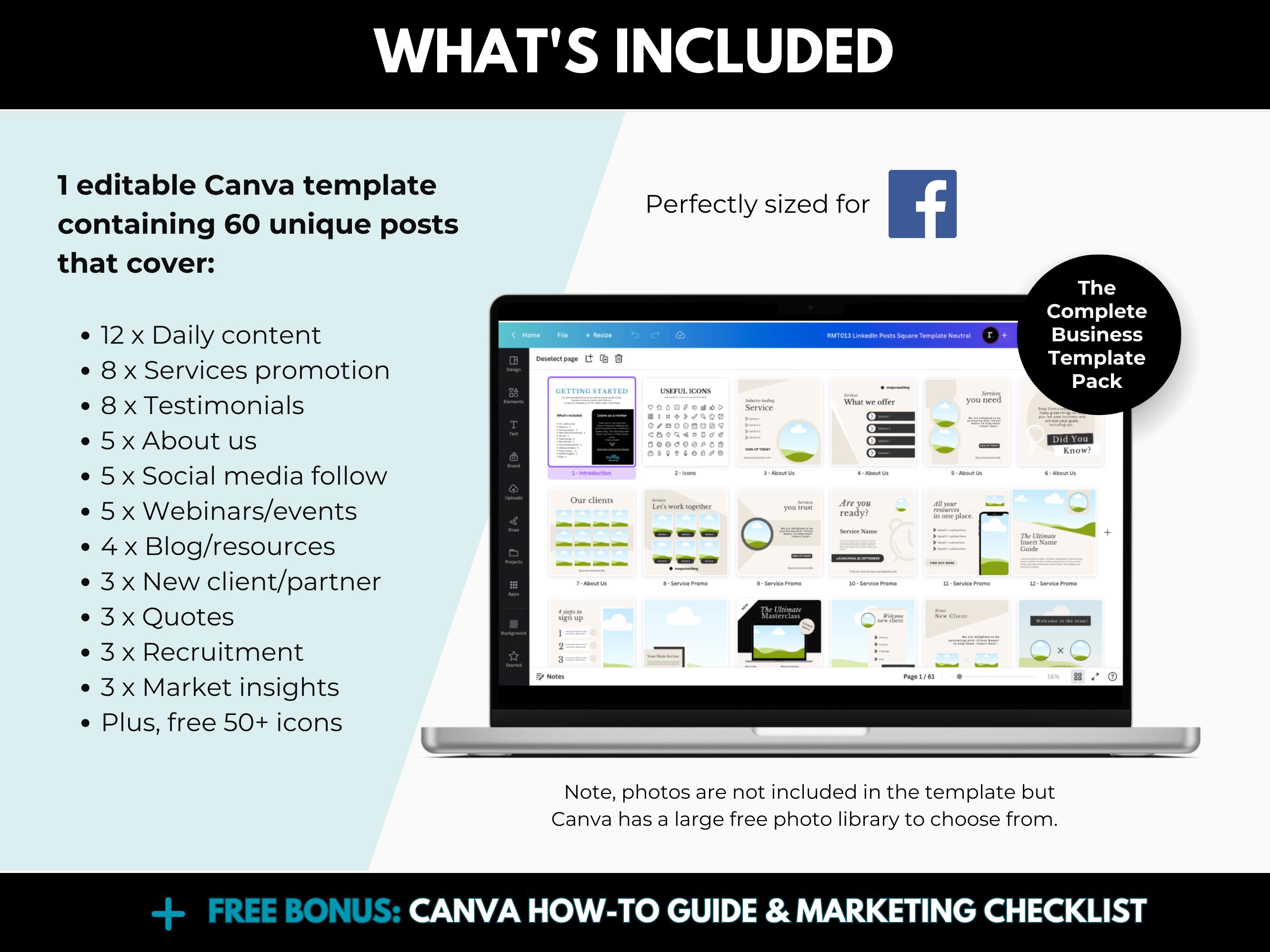 60 Neutral Facebook Posts Template, Social Media Marketing Editable ...