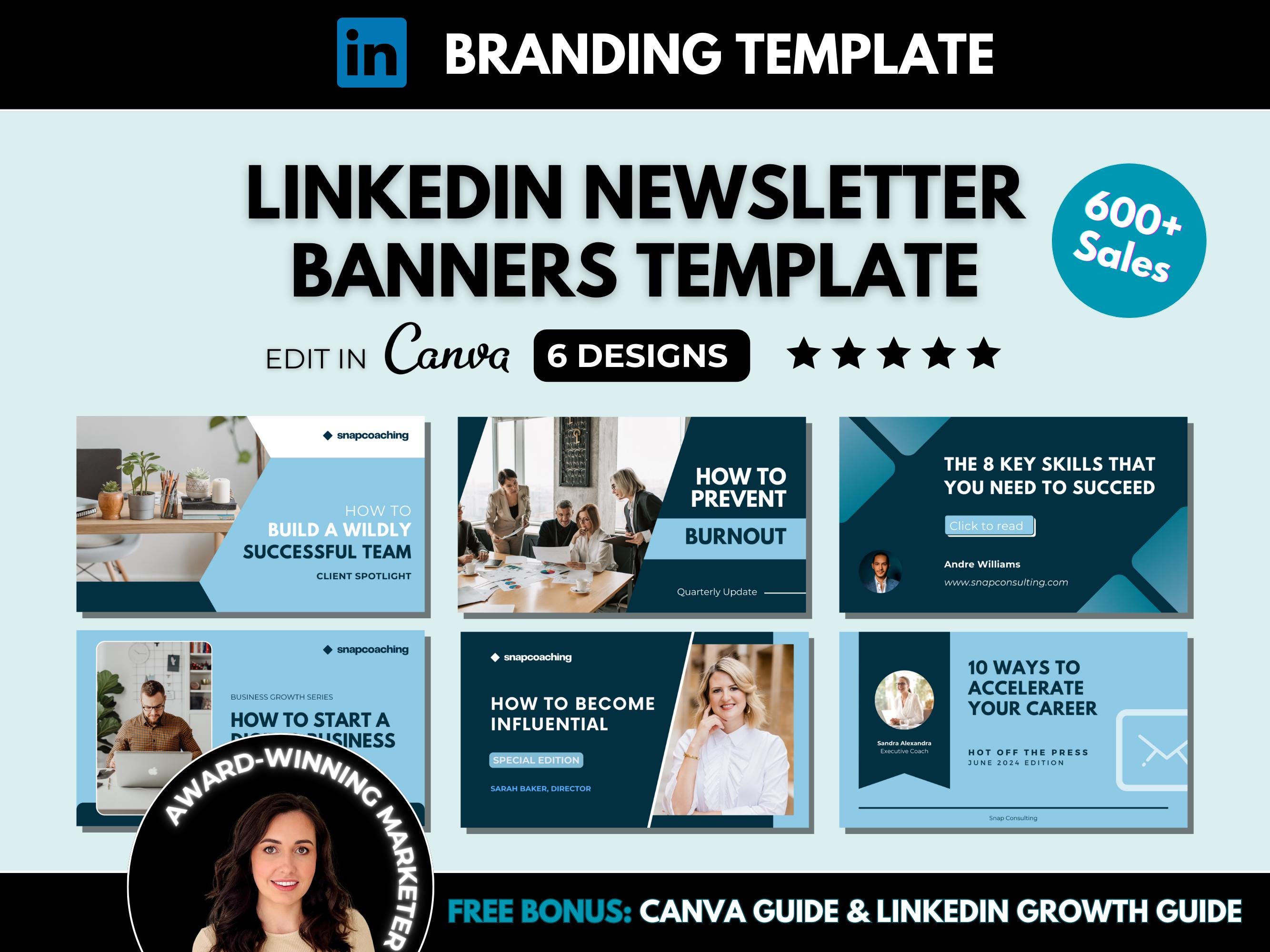 6 Linkedin Newsletter Headers and Thumbnails Editable Canva Template ...