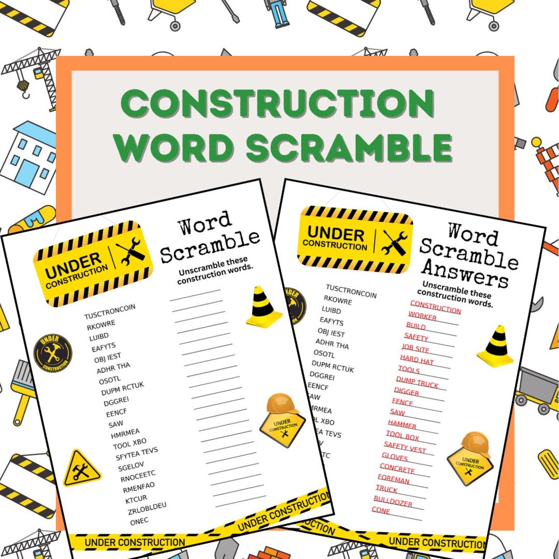 Printable Construction Word Scramble With Answer Key - Fun for ...