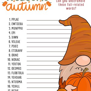 Fall Word Scramble Puzzle With Answer Key - Etsy