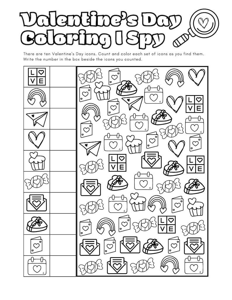 Printable Valentine's Day I Spy Coloring Game - Etsy