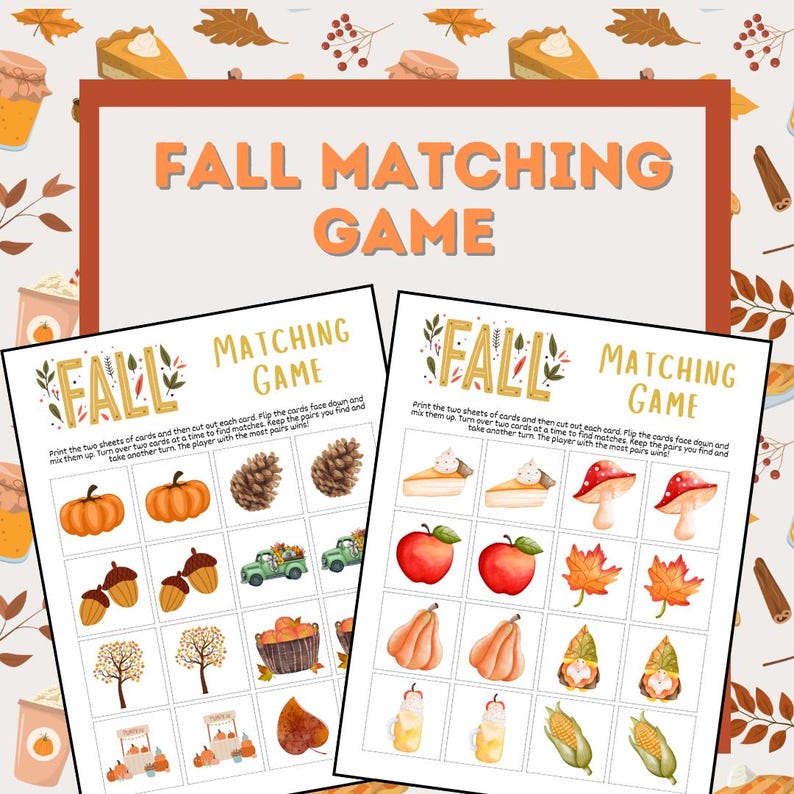 Printable Fall Matching Game - Fun for Fall Party, Learning at Home or ...