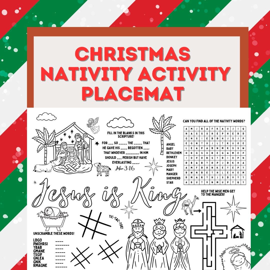 Printable Christmas Nativity Coloring Activity Placemat - Etsy