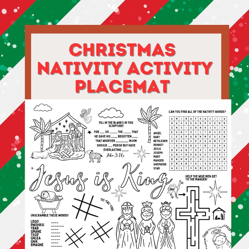 Printable Christmas Nativity Coloring Activity Placemat - Etsy