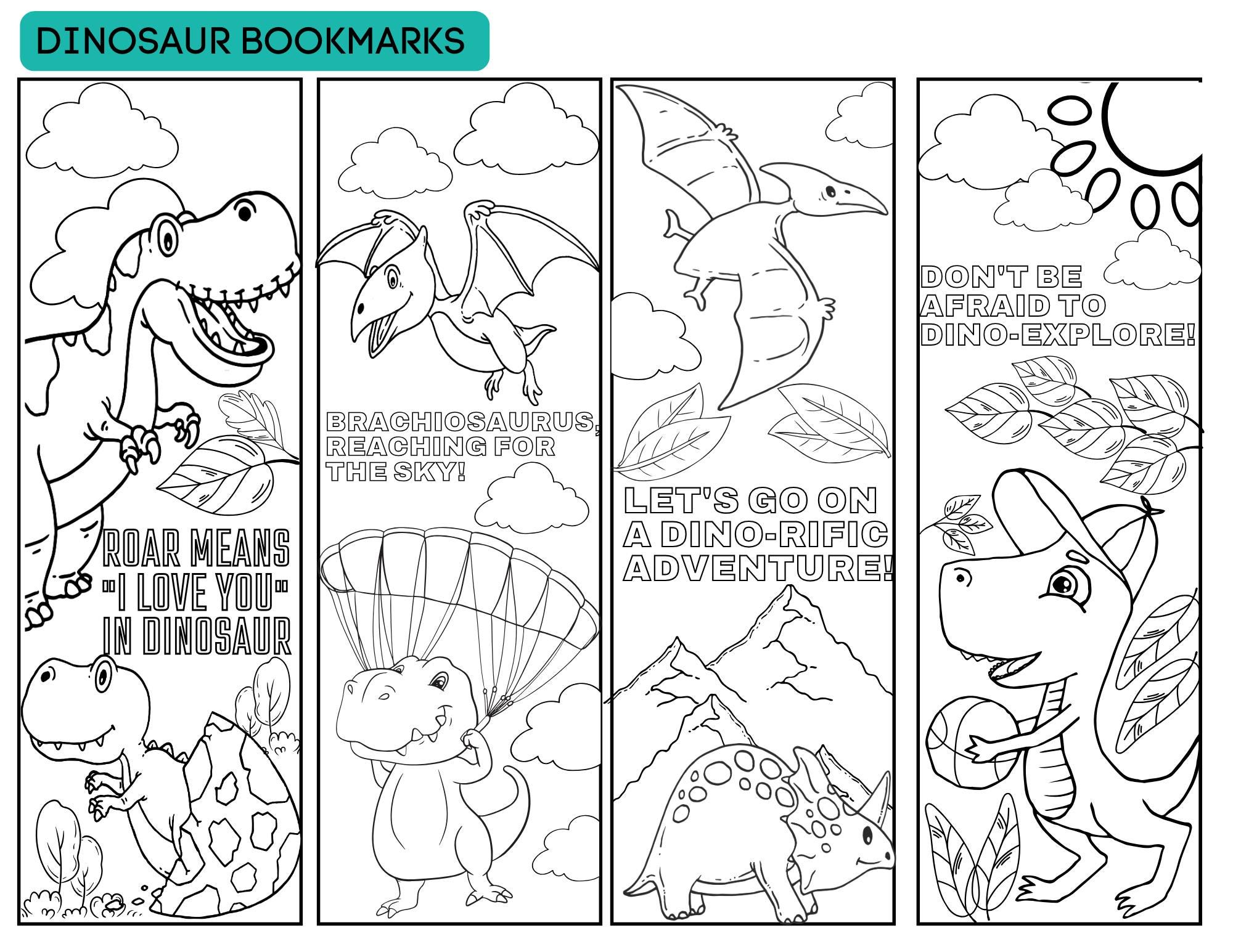 4 Printable Dinosaur Coloring Bookmarks - Etsy