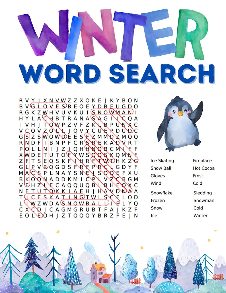 Printable Winter Word Search - Etsy