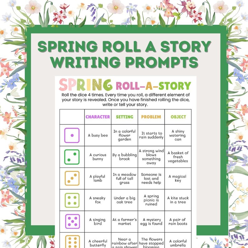 Printable Spring Roll-a-story Writing Prompts for Kids - Etsy