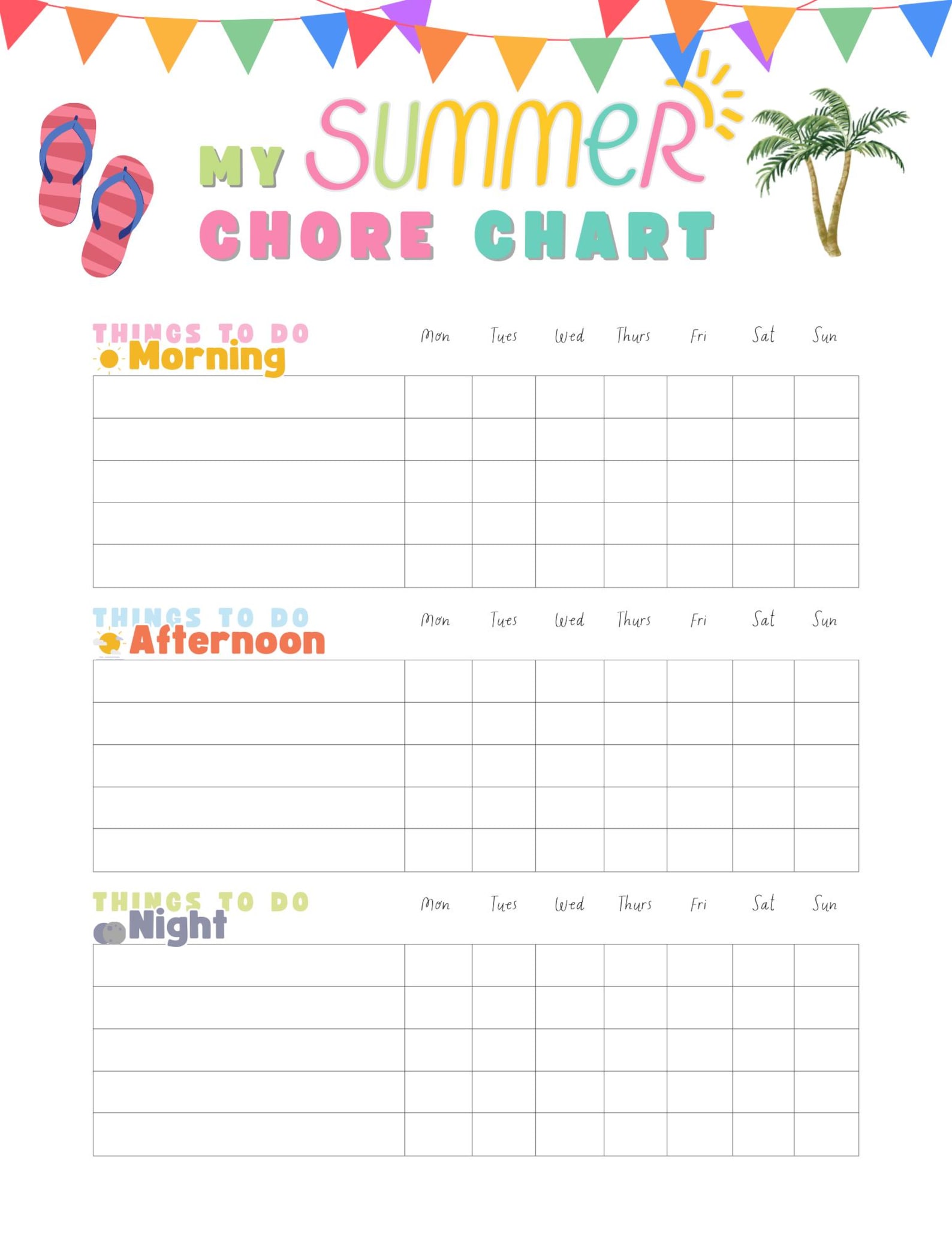 Printable Weekly Summer Chore Chart for Kids - Etsy