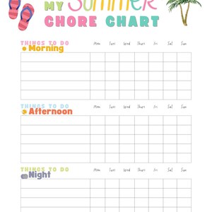 Printable Weekly Summer Chore Chart for Kids - Etsy
