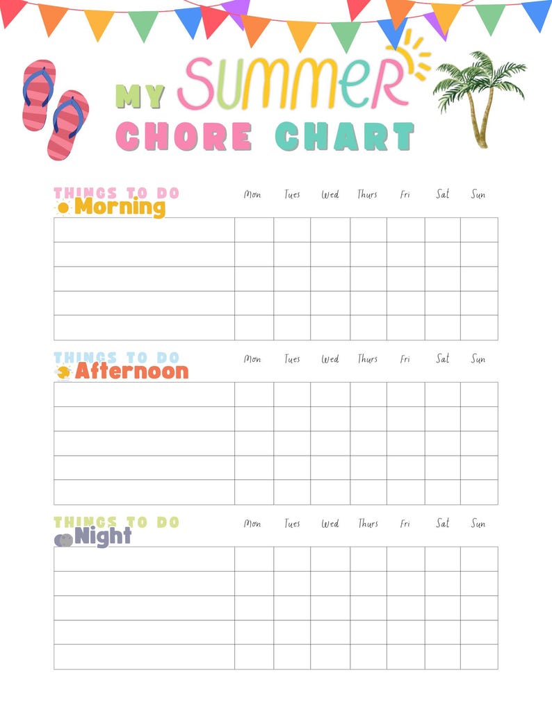 Printable Weekly Summer Chore Chart for Kids - Etsy