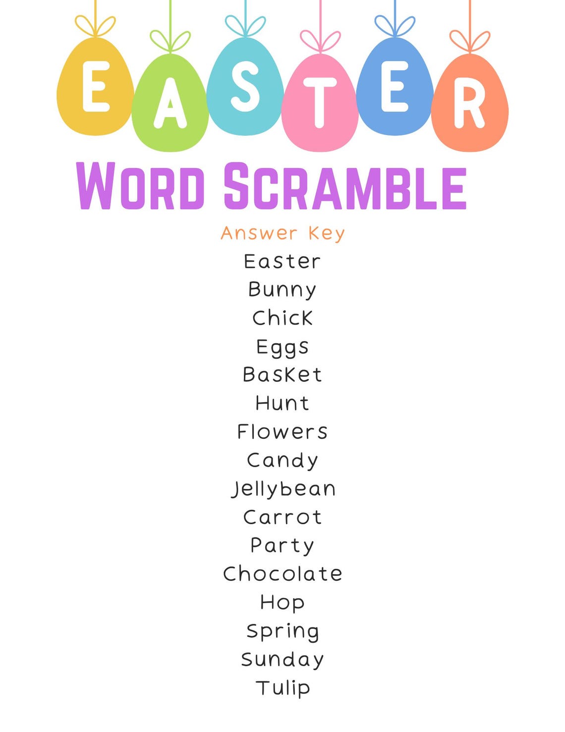 Printable Easter Word Scramble Puzzle - Etsy