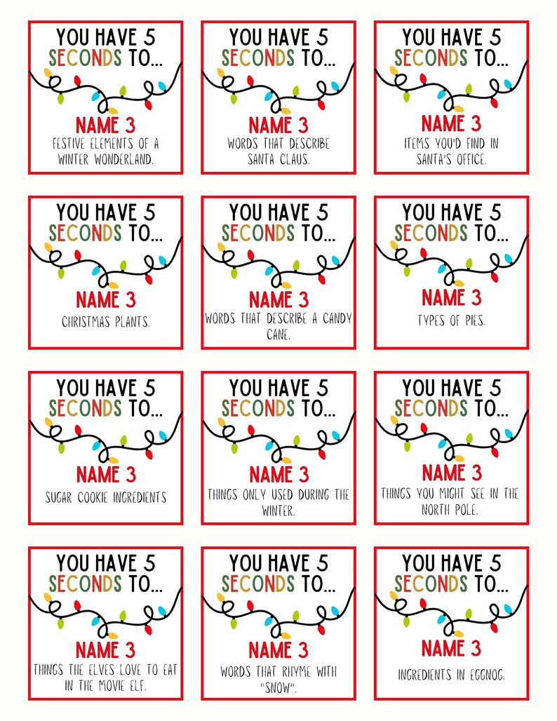 Printable Christmas 5 Seconds Game - Etsy