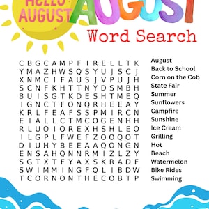 Printable August Word Search With Answer Key - Etsy