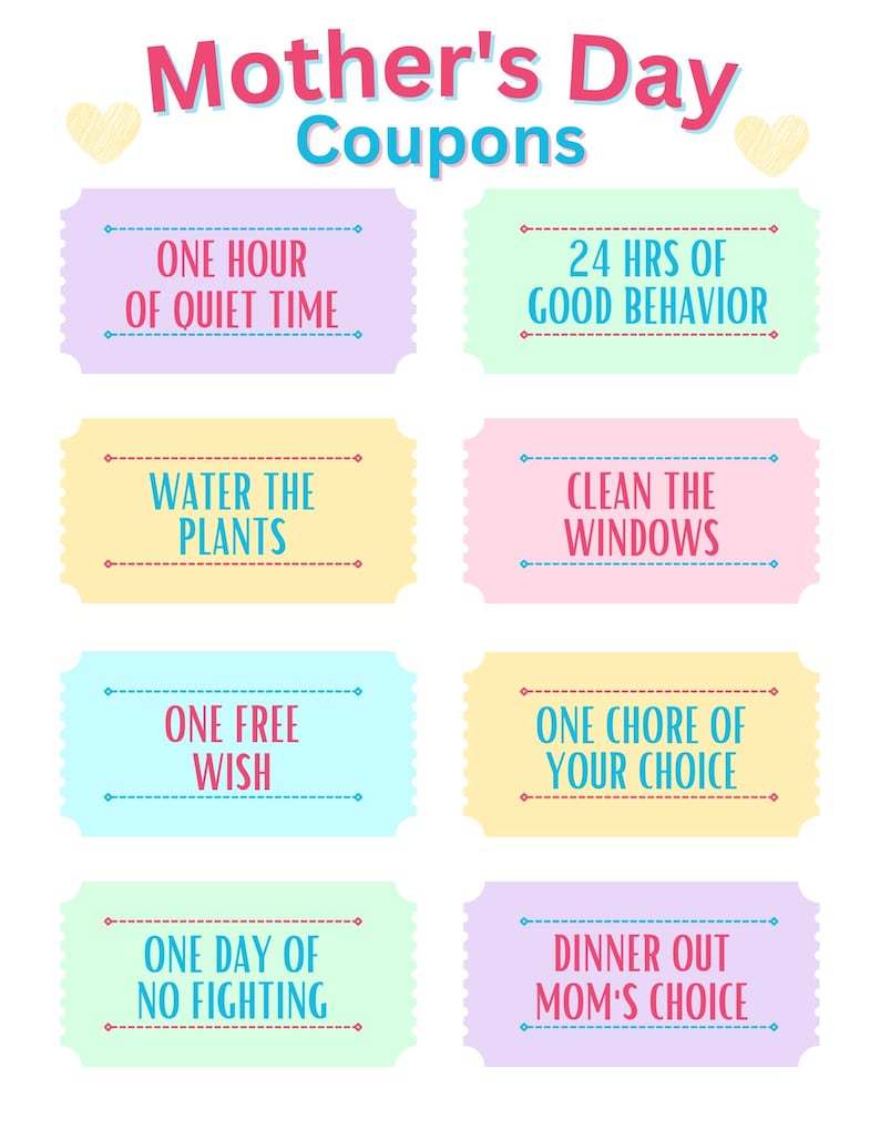 Printable Mother's Day Coupons for Gift From Kids - Etsy