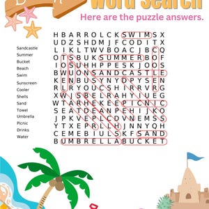 Printable Beach Word Search Complete With Answer Key - Etsy