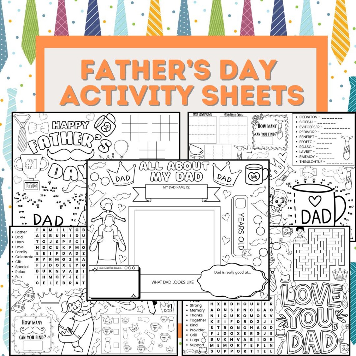 5 Printable Father's Day Activities Pages PLUS Game Answer Keys - Etsy
