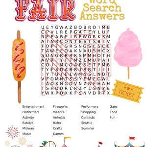 Printable Fair Word Search Puzzle With Answer Key - Etsy