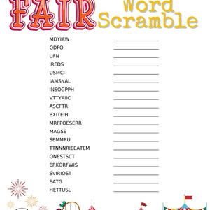 Printable Fair Word Scramble Puzzle With Answer Key - Etsy
