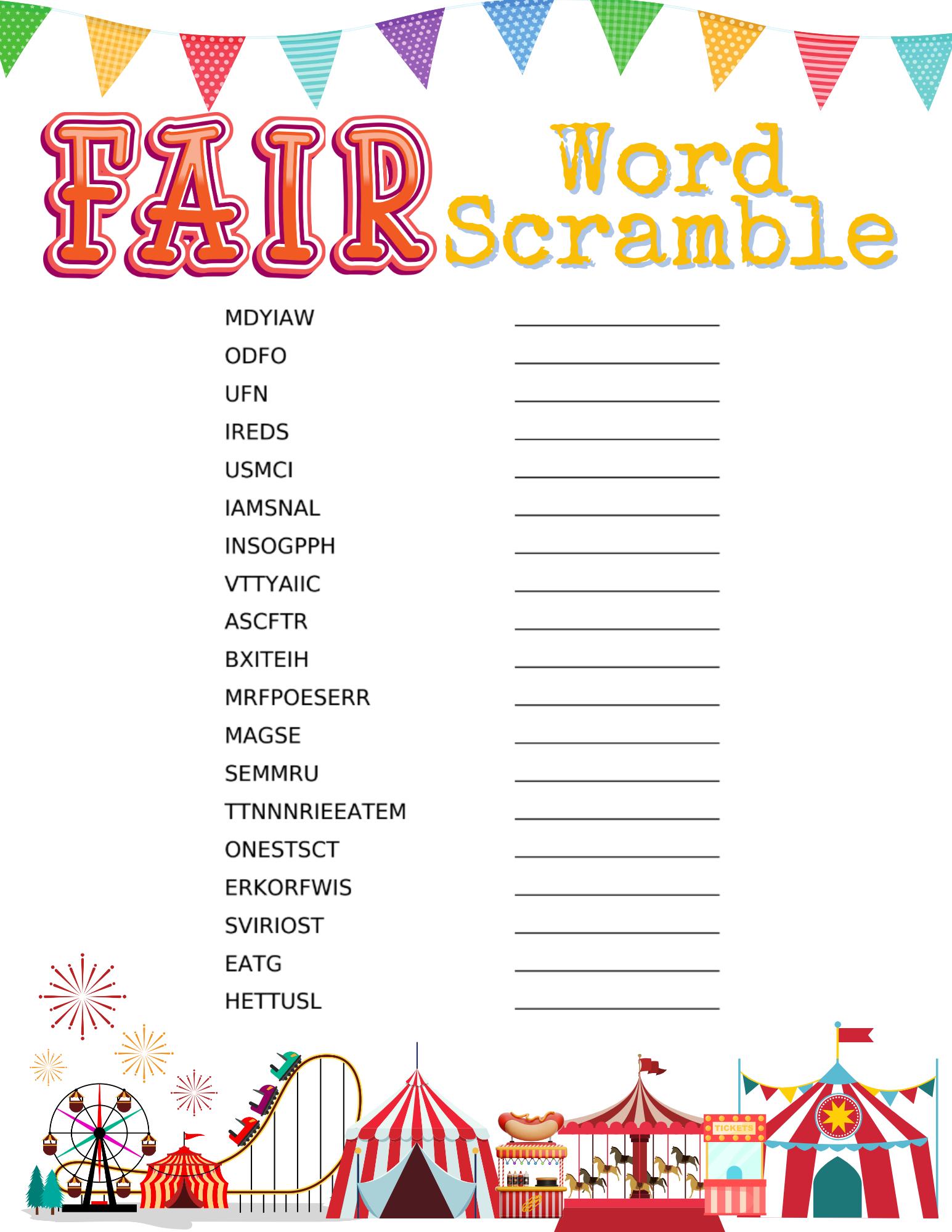 Printable Fair Word Scramble Puzzle With Answer Key - Etsy