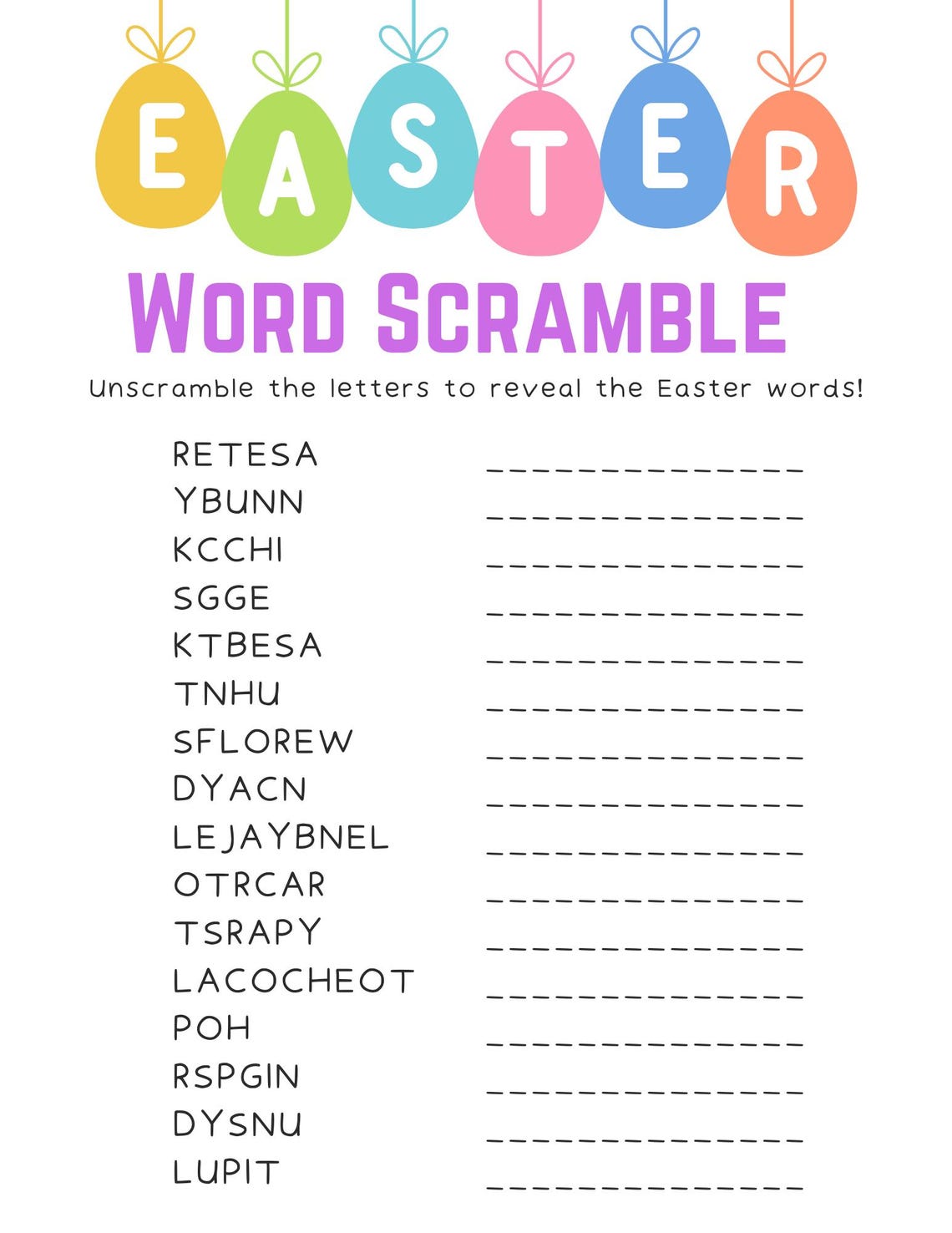 Printable Easter Word Scramble Puzzle - Etsy