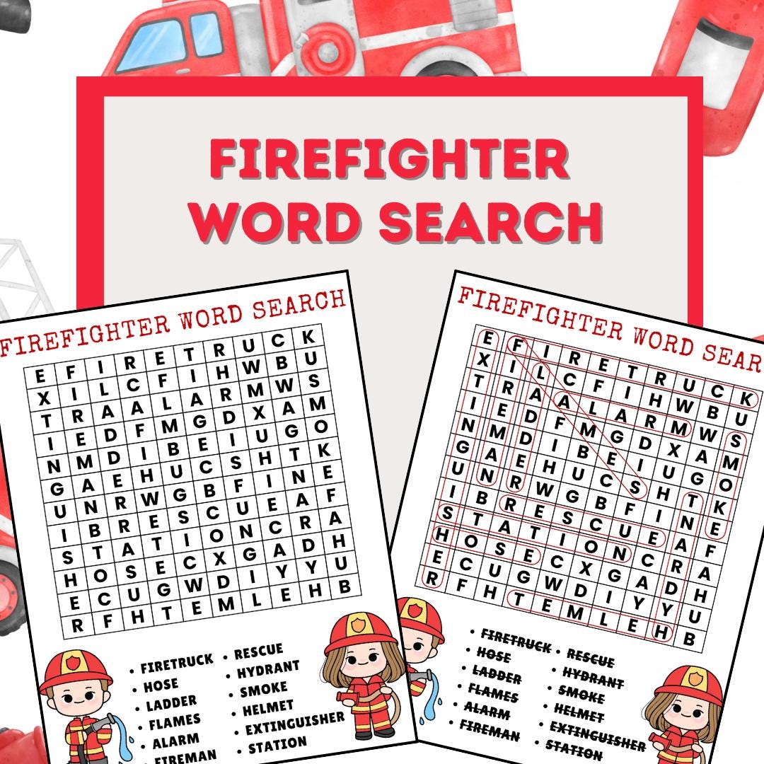 Printable Firefighter Word Search With Answer Key - Fun for Firefighter ...