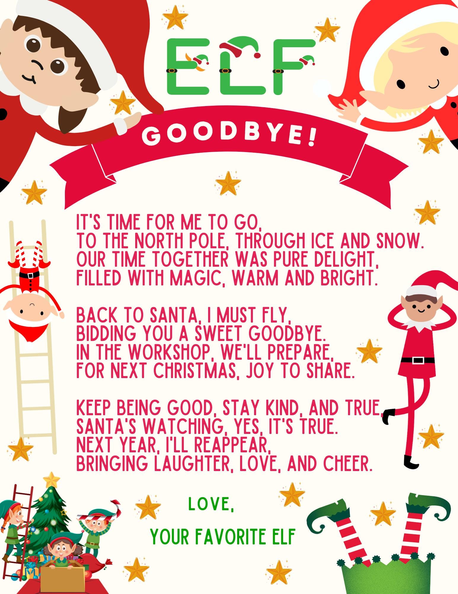 Printable Elf on a Shelf Goodbye Letter - Etsy