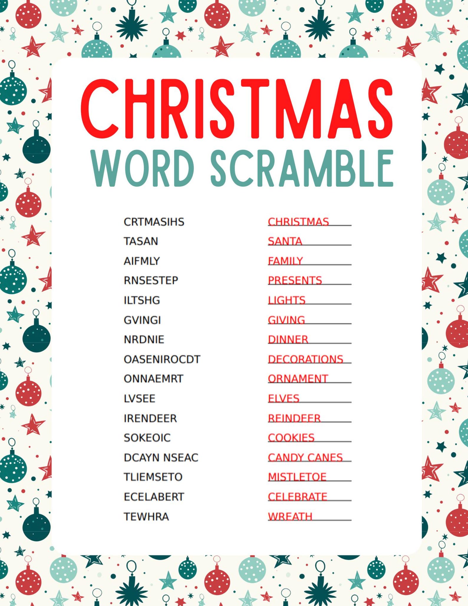 Printable Christmas Word Scramble Puzzle - Etsy