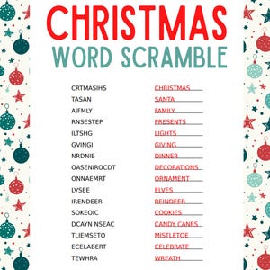 Printable Christmas Word Scramble Puzzle With Answer Key - Etsy