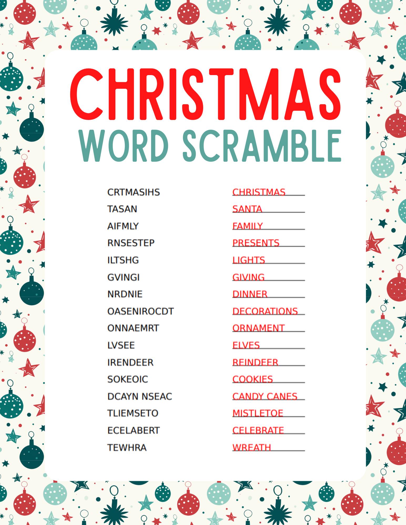 Printable Christmas Word Scramble Puzzle With Answer Key - Etsy