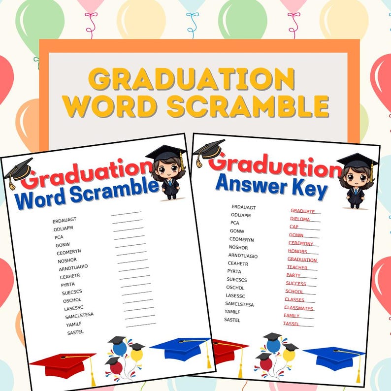 Printable Graduation Word Scramble Puzzle With Answer Key - Etsy