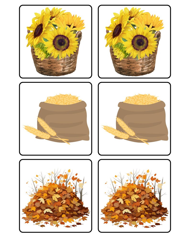 Printable Fall Harvest Memory Game - Match These Autumn Images in This ...