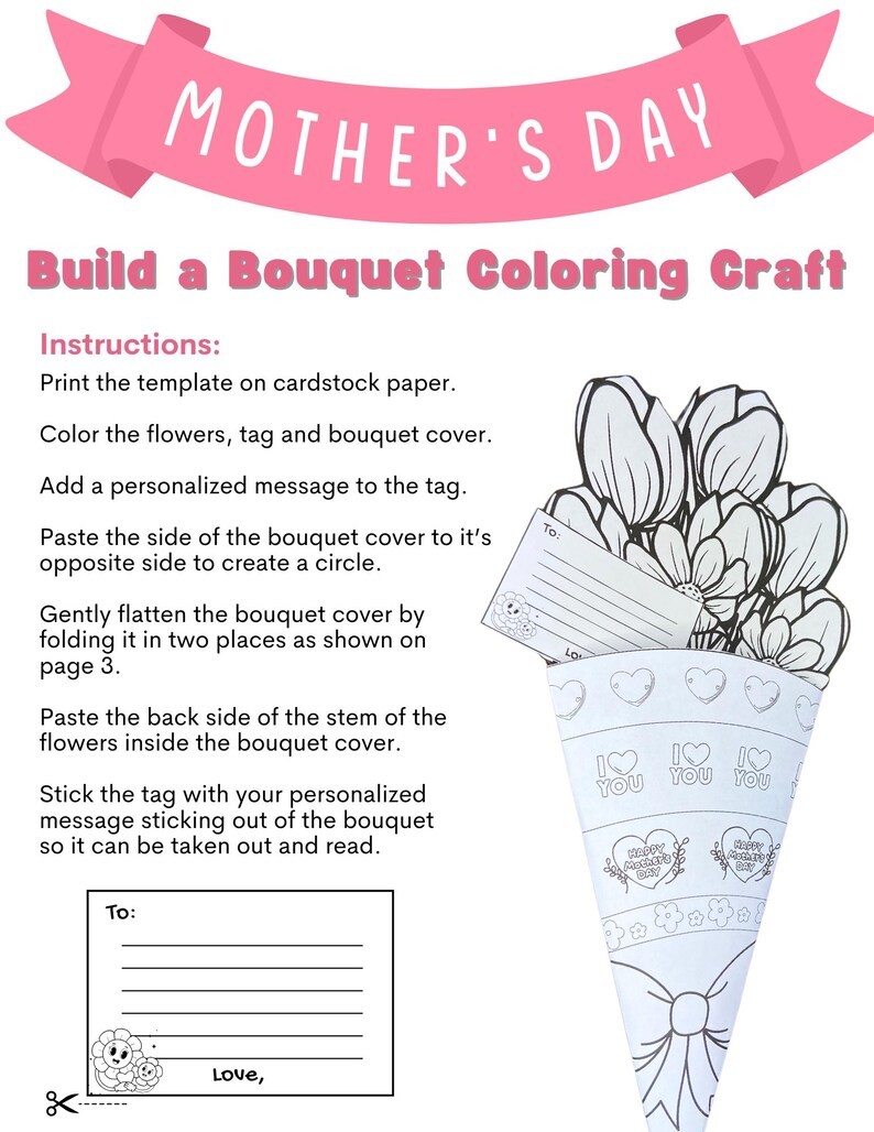 Printable Coloring Mother's Day Flower Bouquet Craft - Etsy