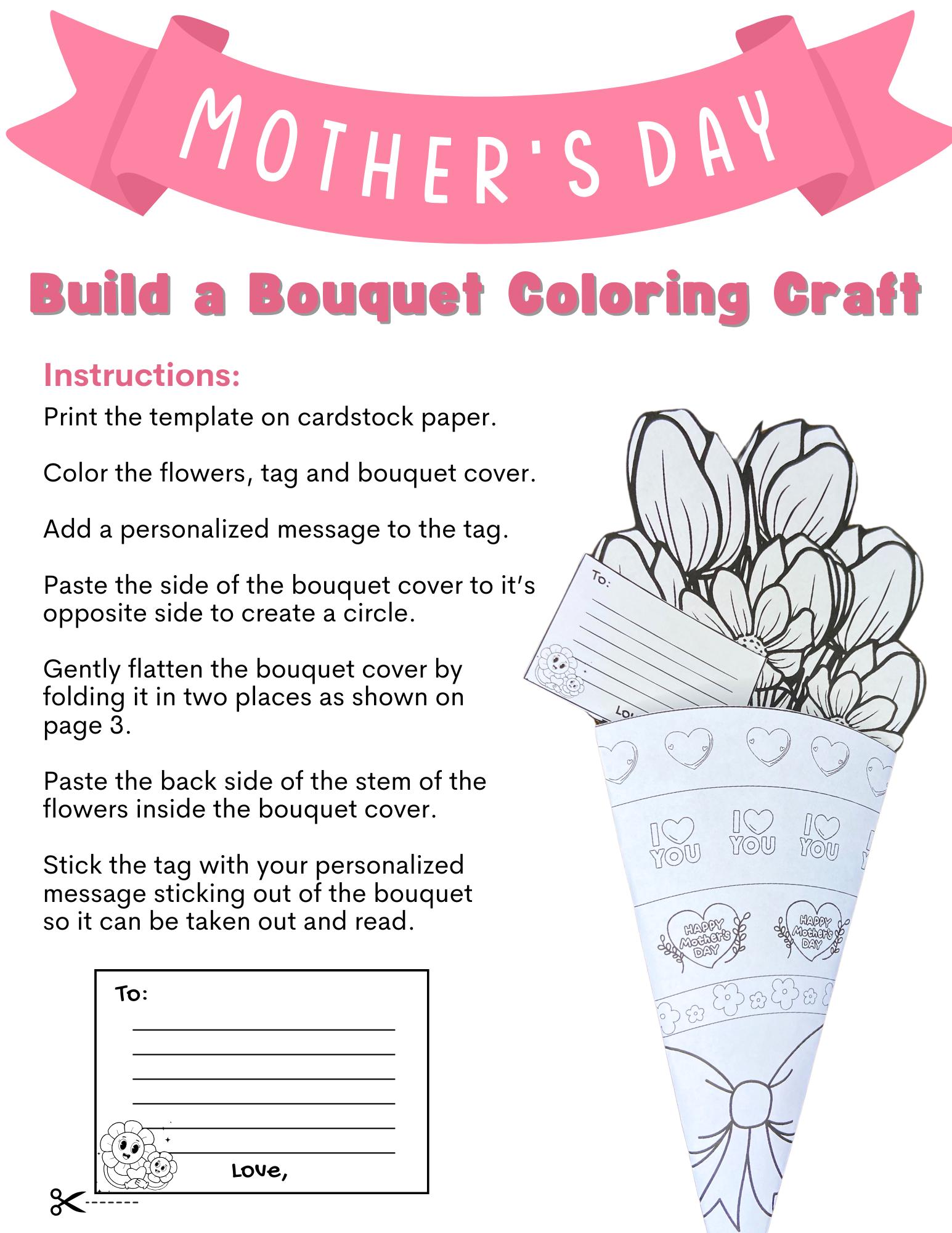 Printable Coloring Mother's Day Flower Bouquet Craft - Etsy