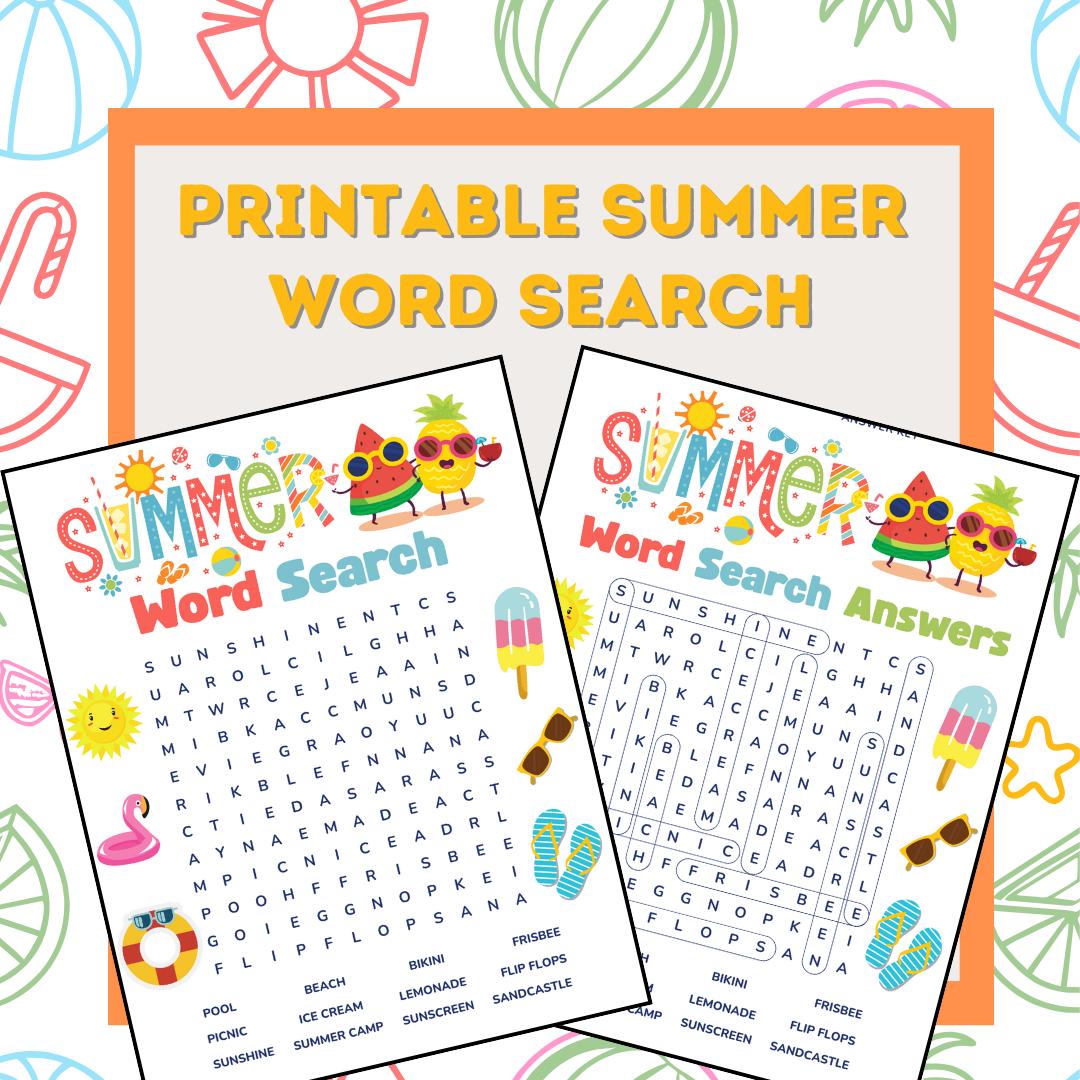 Printable Summer Word Search and Answer Key - Etsy