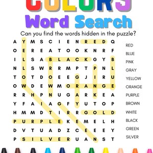Printable Colors Word Search With Answer Key - Etsy