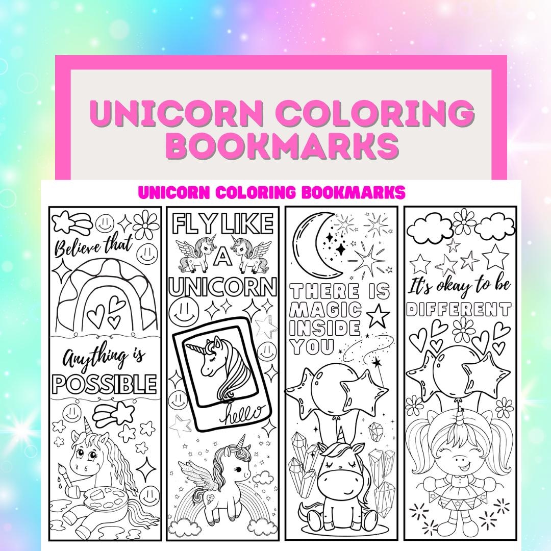 Printable Coloring Unicorn Bookmarks - 4 Different Designs - Etsy