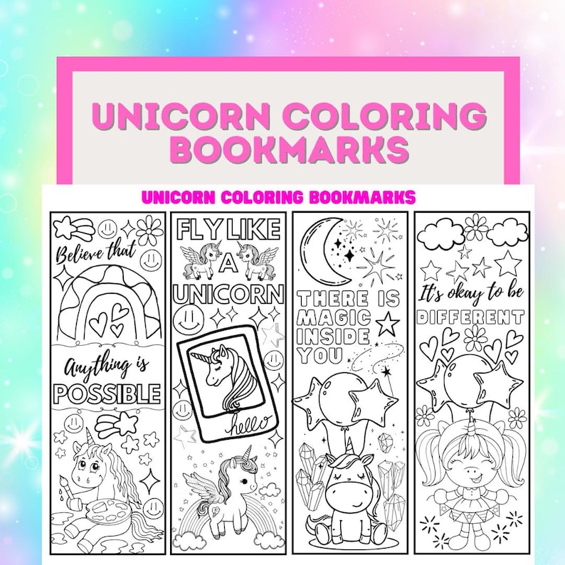 Printable Coloring Unicorn Bookmarks - 4 Different Designs - Etsy
