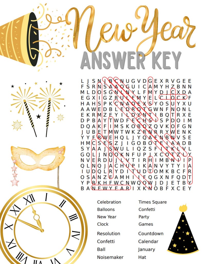 New Year's Eve Word Search - Etsy