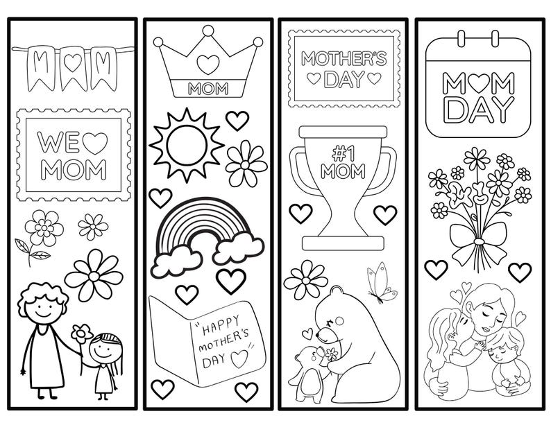 Printable Mother's Day Coloring Bookmarks - 8 Designs to Choose From - Etsy