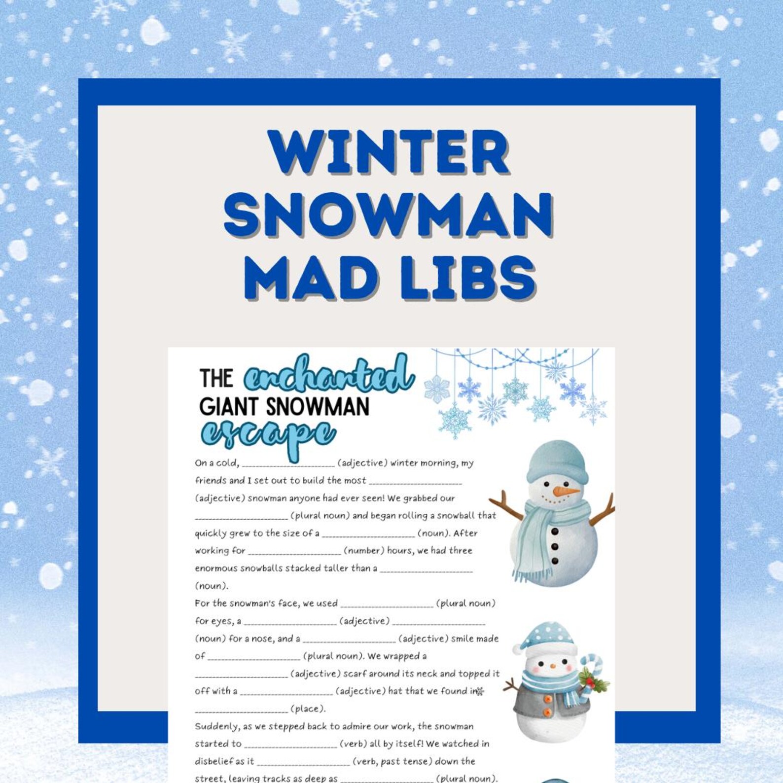 The Great Snowman Escape Winter Mad Libs - Etsy