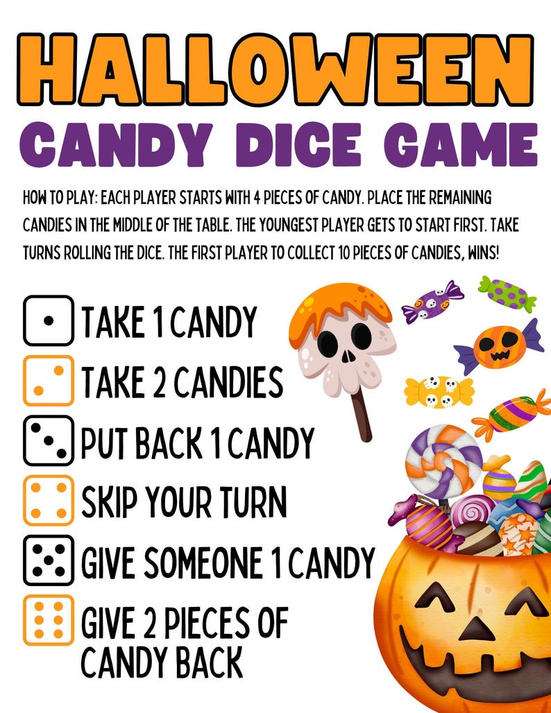 Halloween Candy Dice Game - Fun for Halloween Party or to Play in the ...