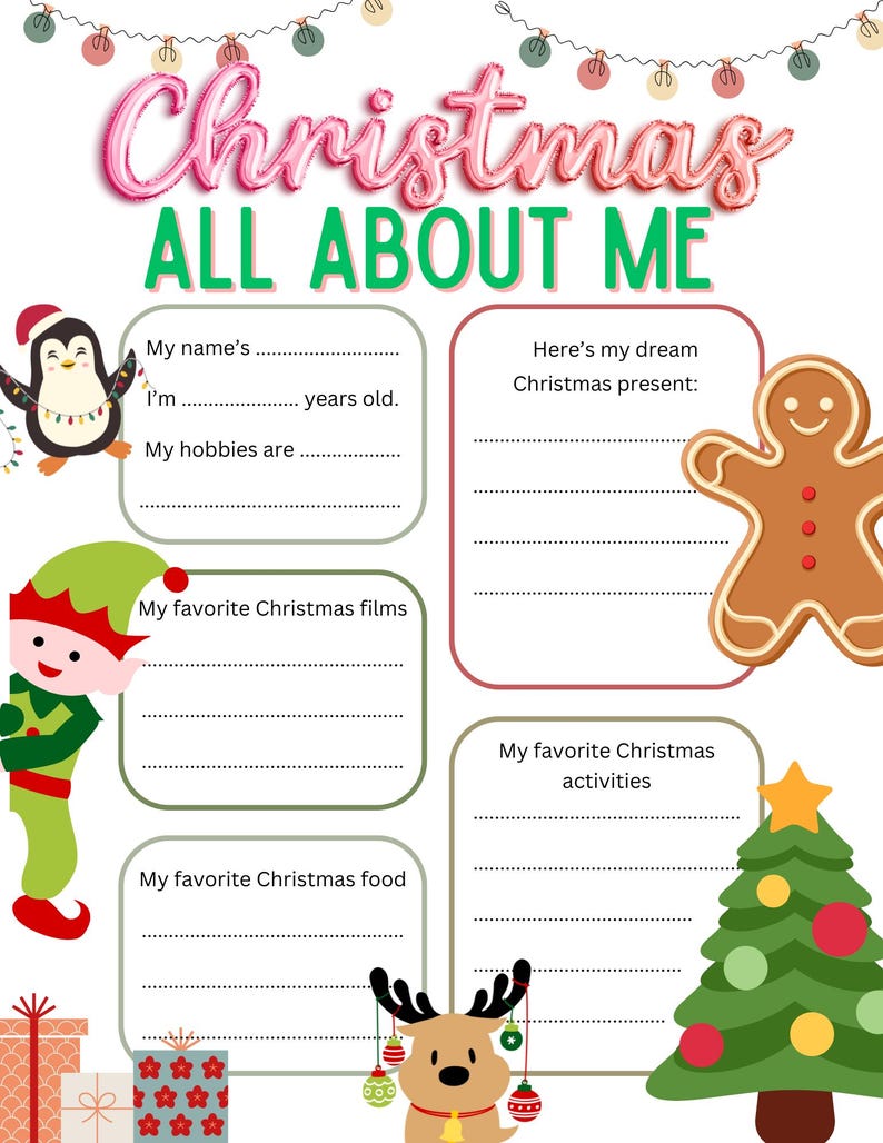 Printable Christmas All About Me Worksheet - Etsy