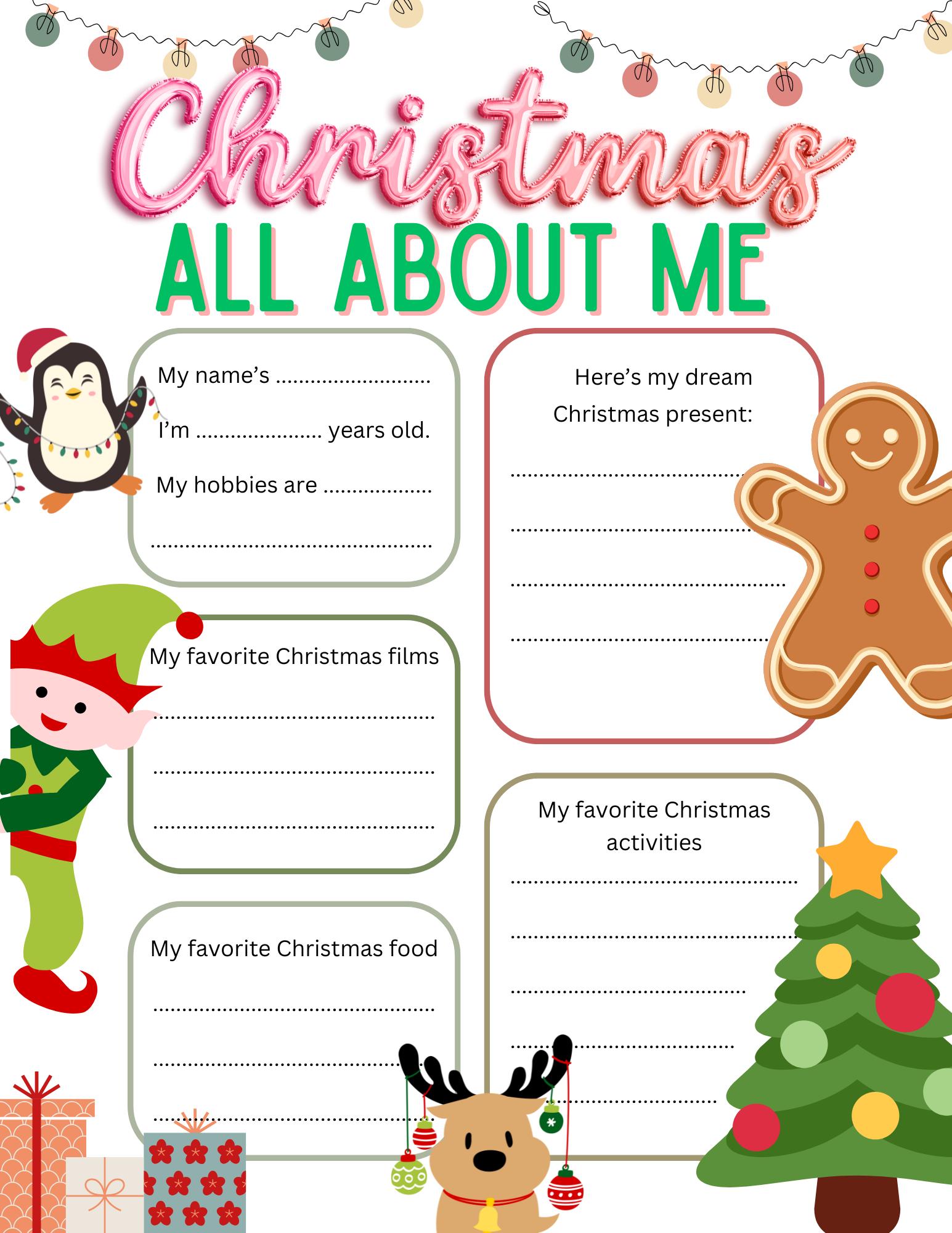 Printable Christmas All About Me Worksheet - Etsy